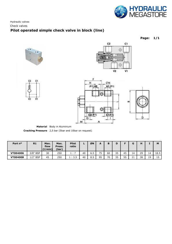 Buy Pilot Operated Simple Check Valve In Block (Line) Online ...