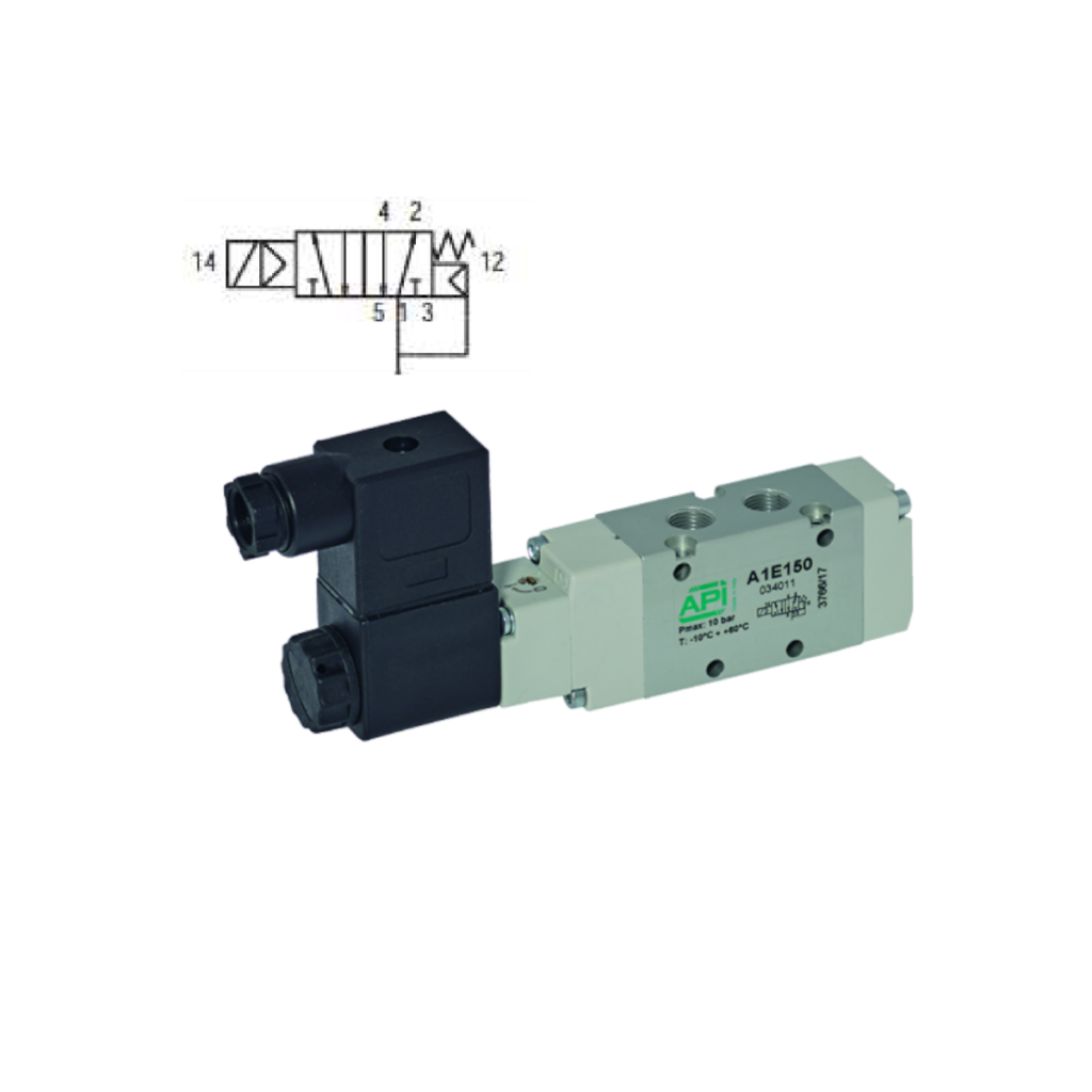 5/2 Solenoid/Spring 5 Way 1/8" Electrically Operated Valve | A1E150